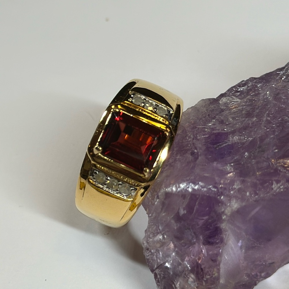Seta Garnet And Diamond Chip Gold Plated Men’s Ring - Gem